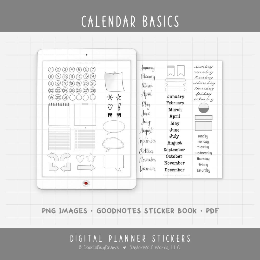 Calendar Basics Monthly Digital Planner Sticker Kit - Minimalist Theme ...