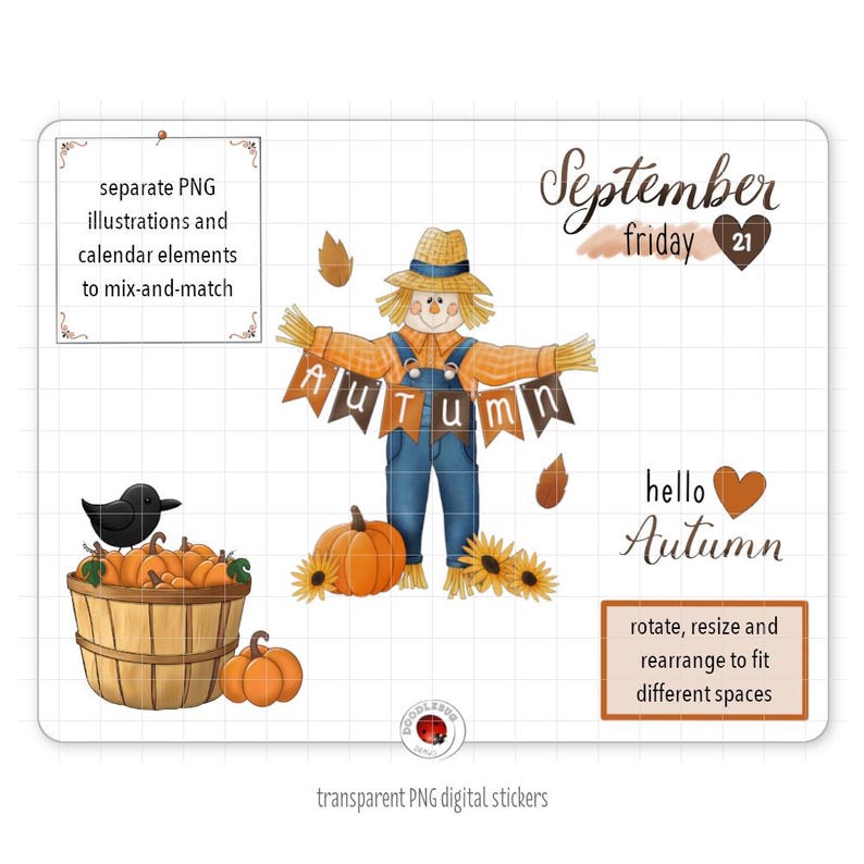 Hello Autumn Digital Planner Stickers - Fall Seasonal Calendar Theme ...