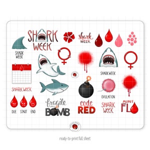 Shark Week Digital Planner Stickers, Goodnotes Stickers, Pre-cropped ...
