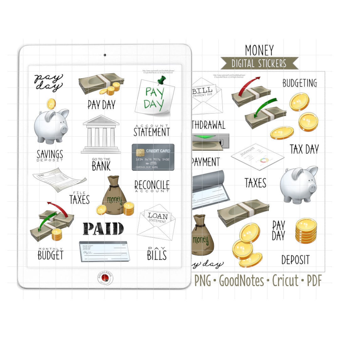 Money Digital Planner Stickers - Pay Day, Bills & Budgeting Icons ...