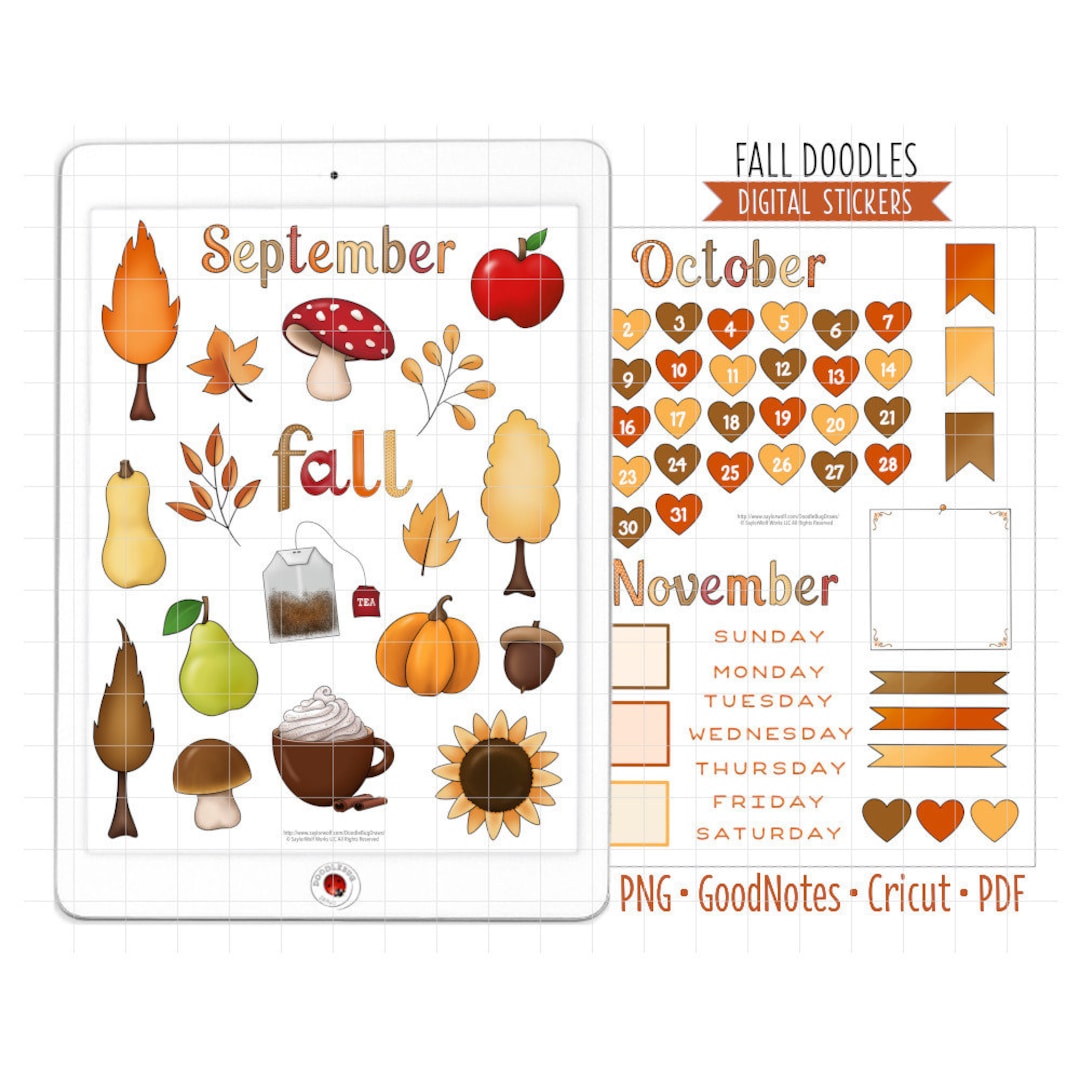 Cozy Fall Doodles Digital Planner Stickers - September Calendar Theme ...