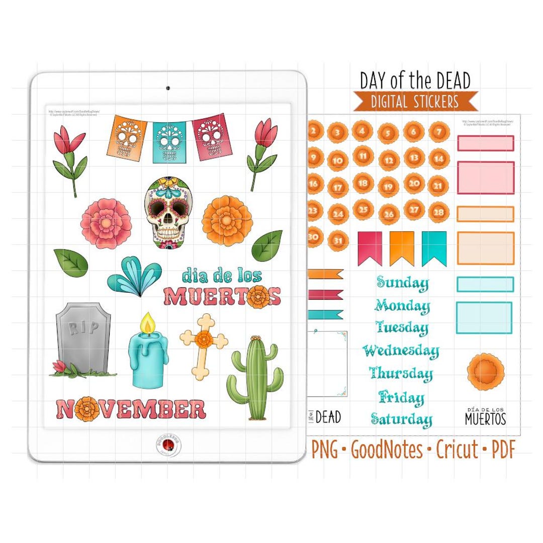 Day of the Dead Digital Planner Stickers - November Calendar Theme (PNG ...
