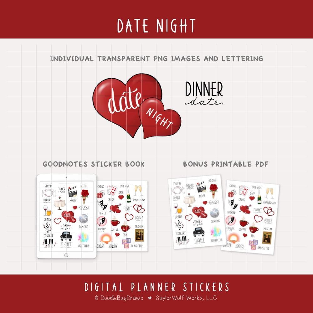 Date Night Digital Planner Stickers - Evening Activities & Special ...