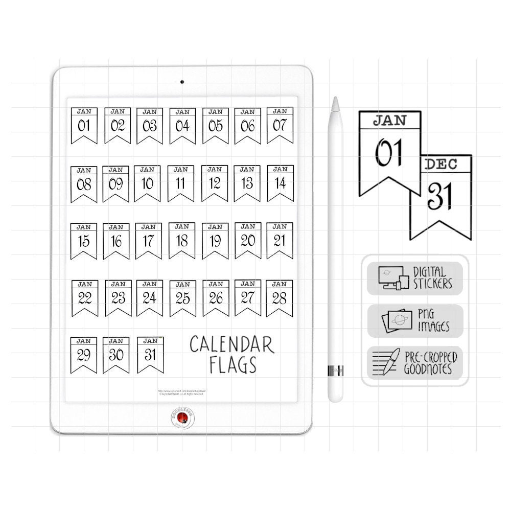 Dated Calendar Flags Digital Planner Stickers Goodnotes - Etsy