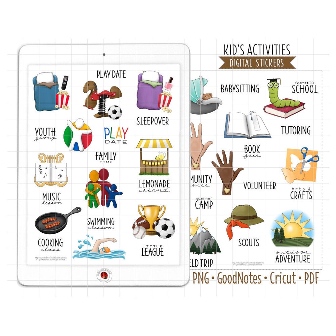 Kid's Activities Digital Planner Stickers - Recreation Calendar Icons ...