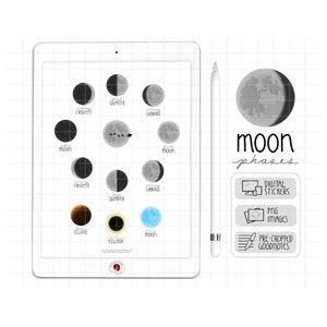 Moon Phases Digital Planner Stickers Goodnotes Stickers | Etsy