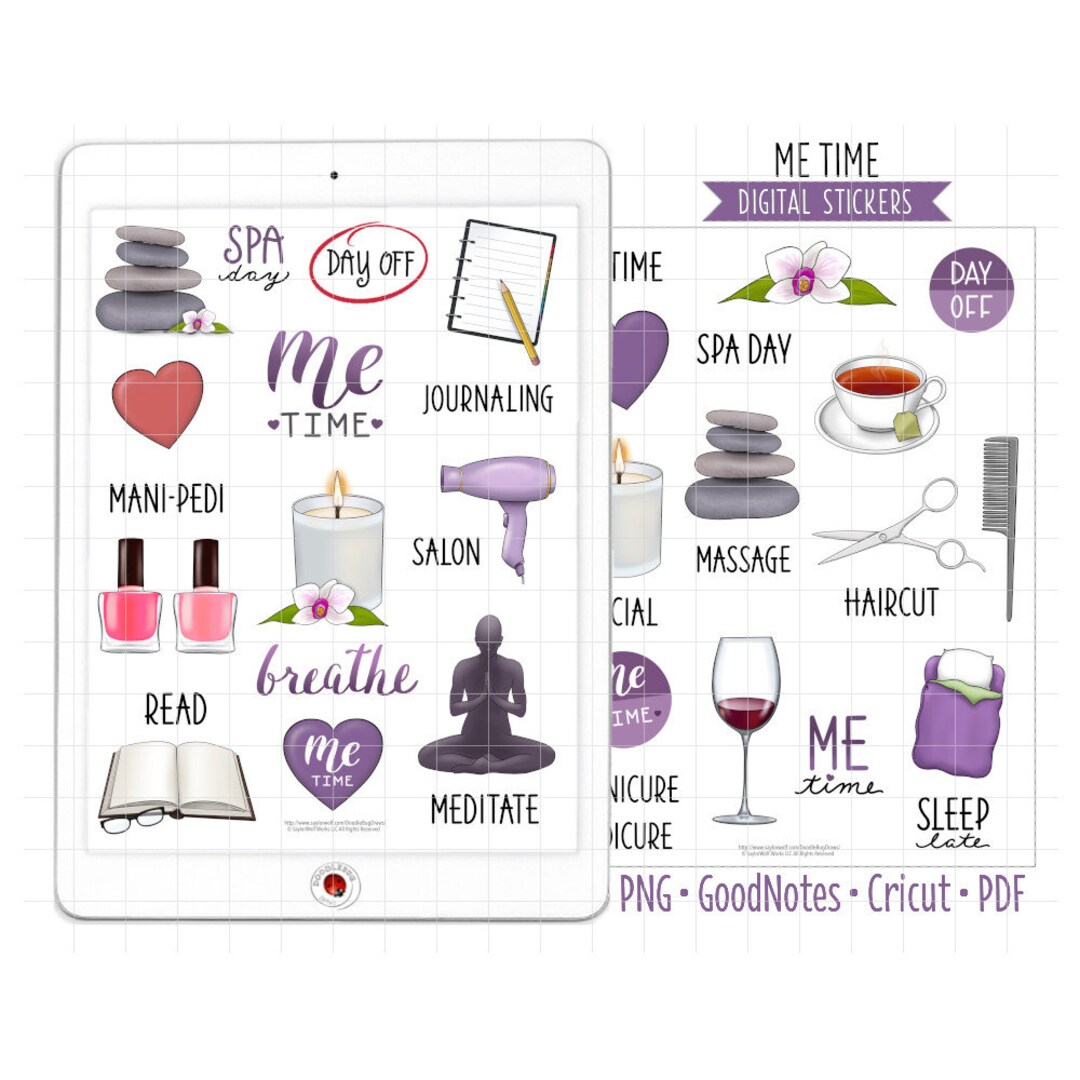 Me Time Digital Planner Stickers - Self Care & Relaxation Icons ...