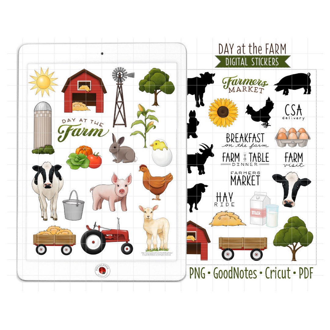 Day at the Farm Digital Planner Stickers, Goodnotes Stickers, Pre ...