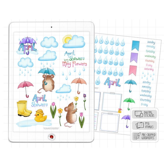 April Showers Digital Planner Stickers Monthly Kit Goodnotes - Etsy