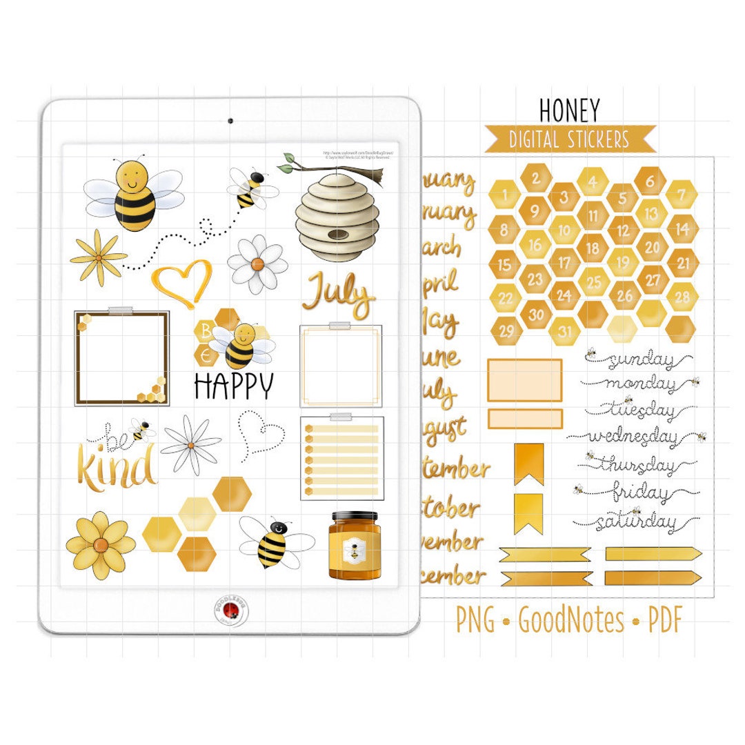 Honey Bee Digital Planner Stickers Monthly Kit Honeycomb - Etsy
