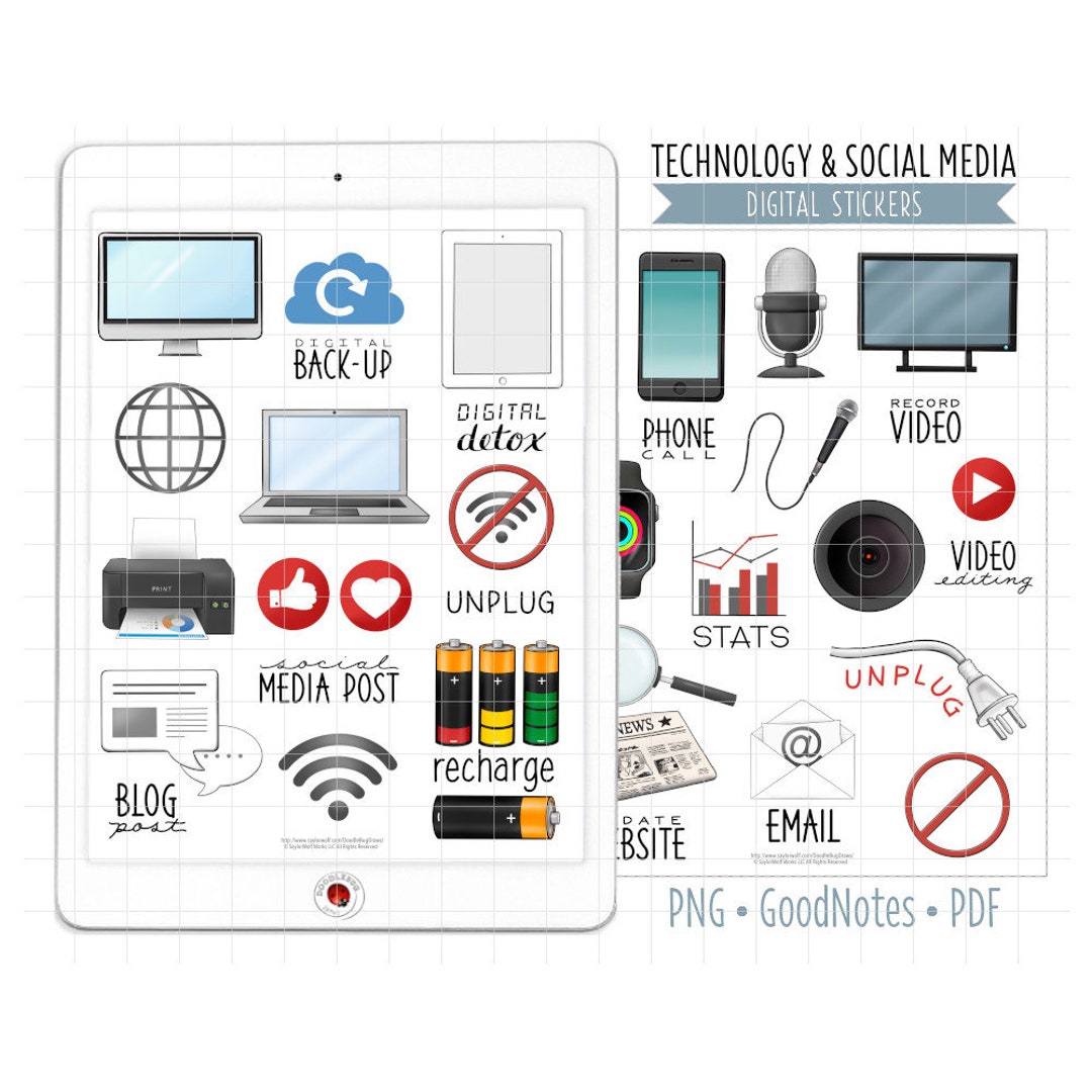 Technology & Social Media Digital Planner Stickers, Goodnotes Stickers ...