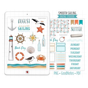 Beach Day Digital Planner Stickers, August Monthly Kit, Goodnotes ...