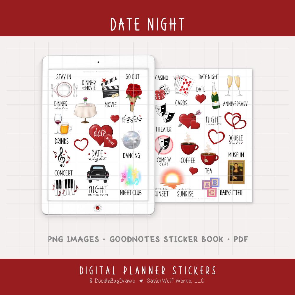 Date Night Digital Planner Stickers - Evening Activities & Special ...
