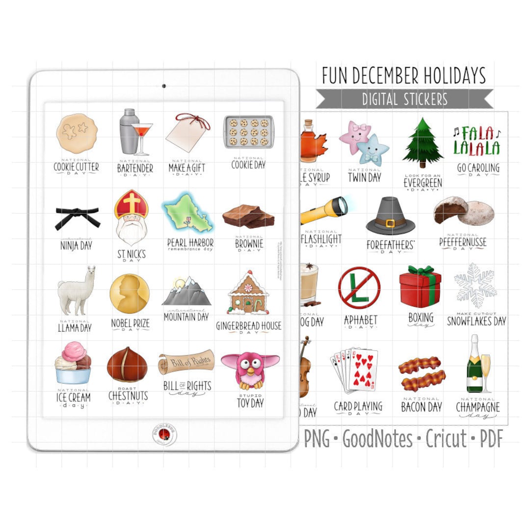 December Wacky Holidays Digital Planner Stickers - National Day Icons ...