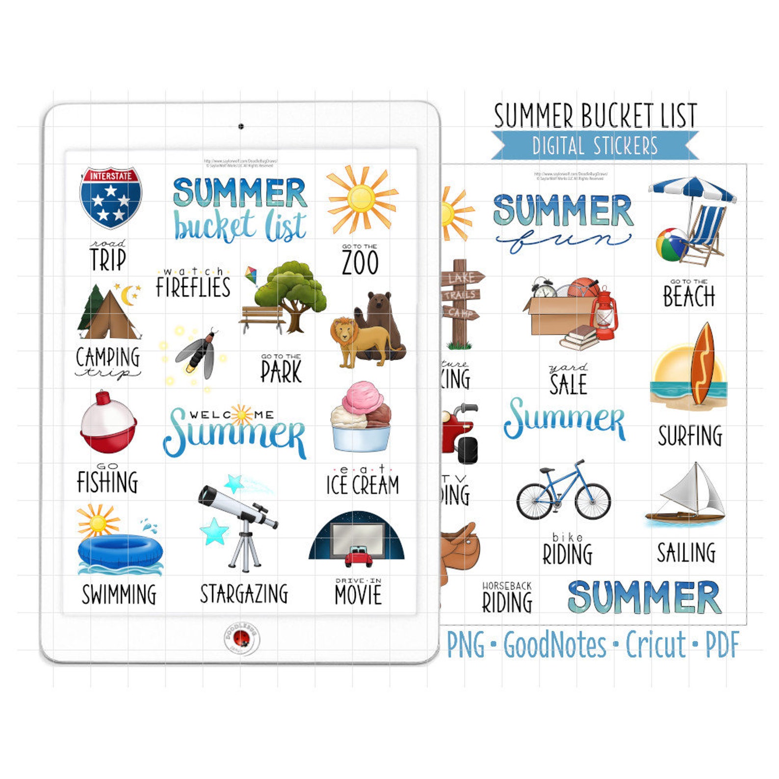 Summer Bucket List Digital Planner Stickers - Seasonal Activity Icons ...