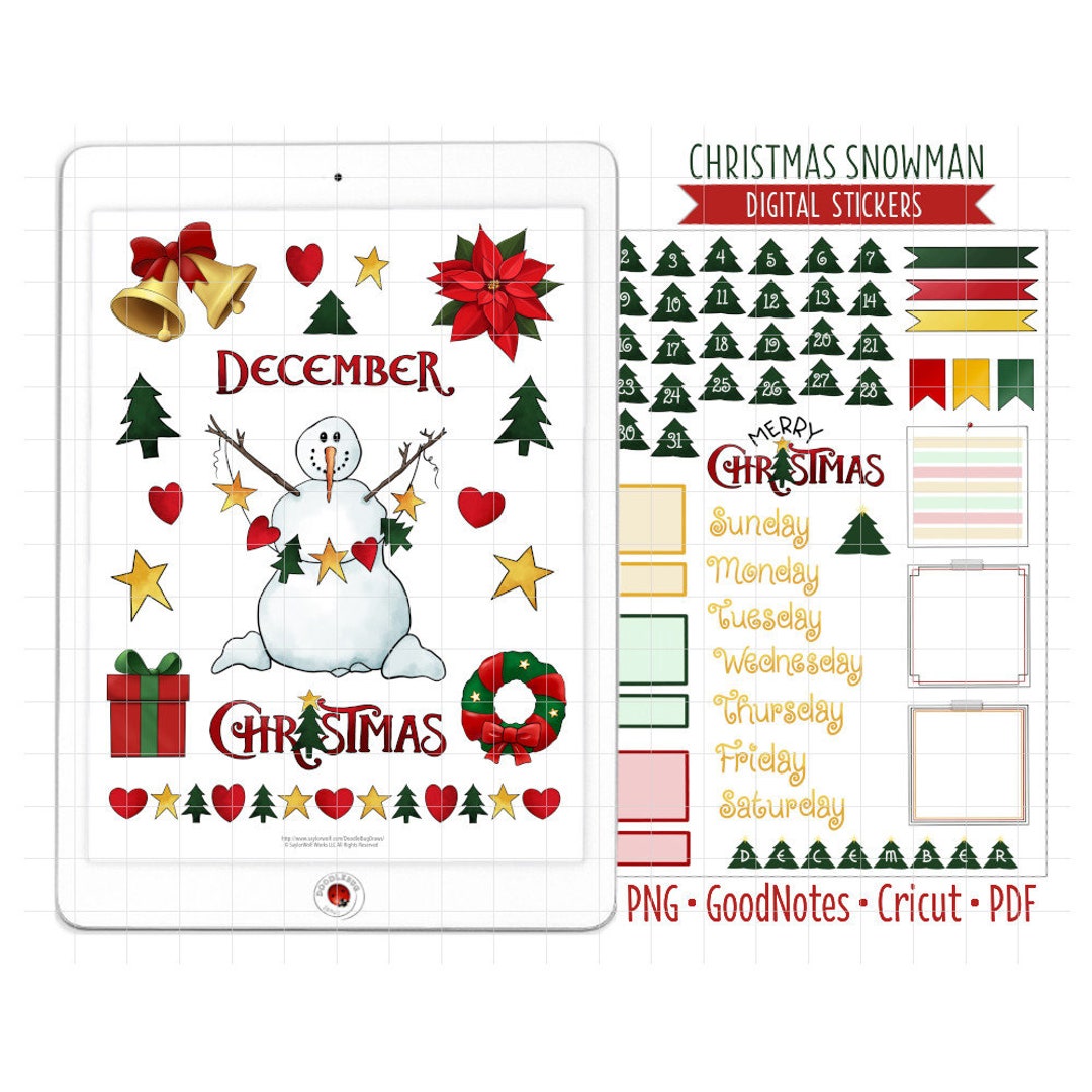 Christmas Snowman Digital Planner Stickers, December Monthly Kit ...