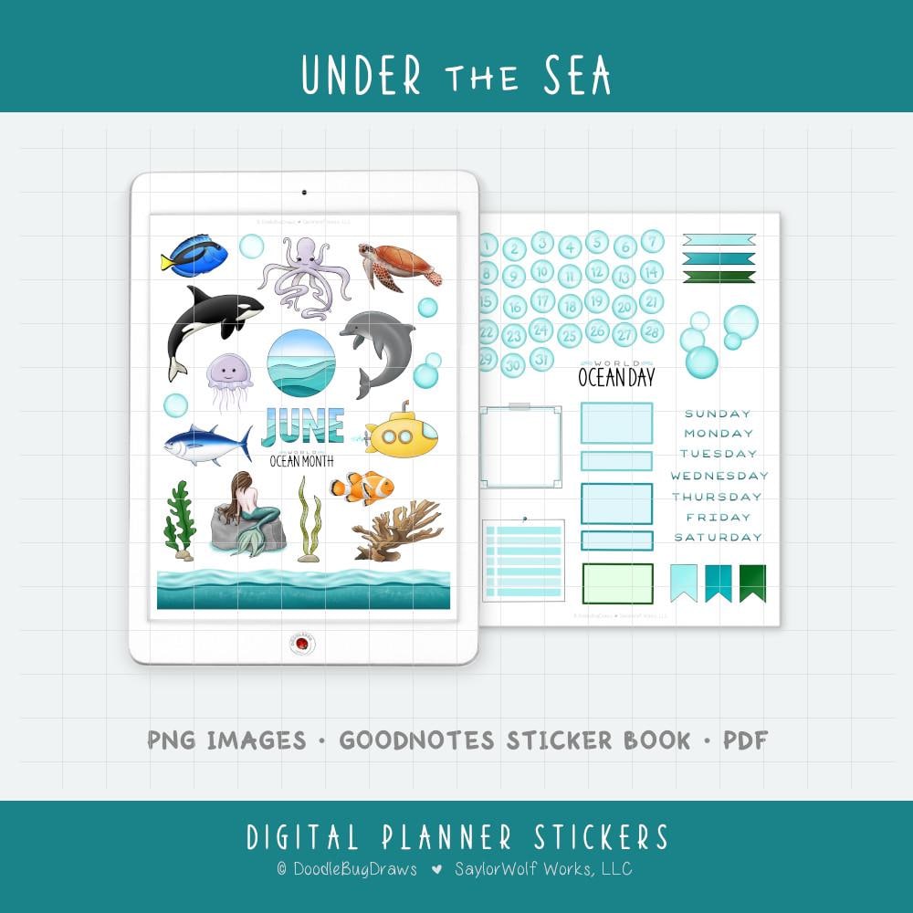 Under the Sea - June Monthly Digital Planner Sticker Kit - Ocean ...
