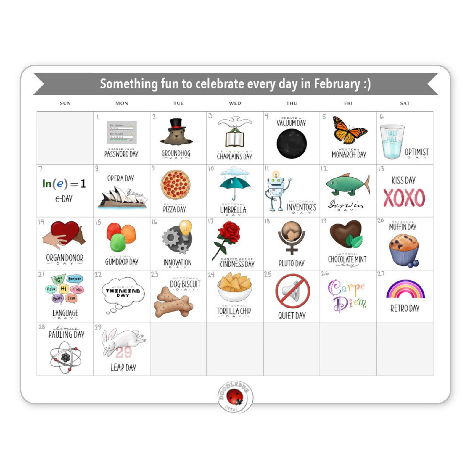 February Wacky Holidays Digital Planner Stickers - National Day Icons ...