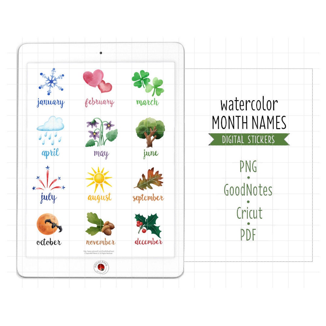 Seasonal Watercolor Month Names Digital Planner Stickers, Goodnotes ...