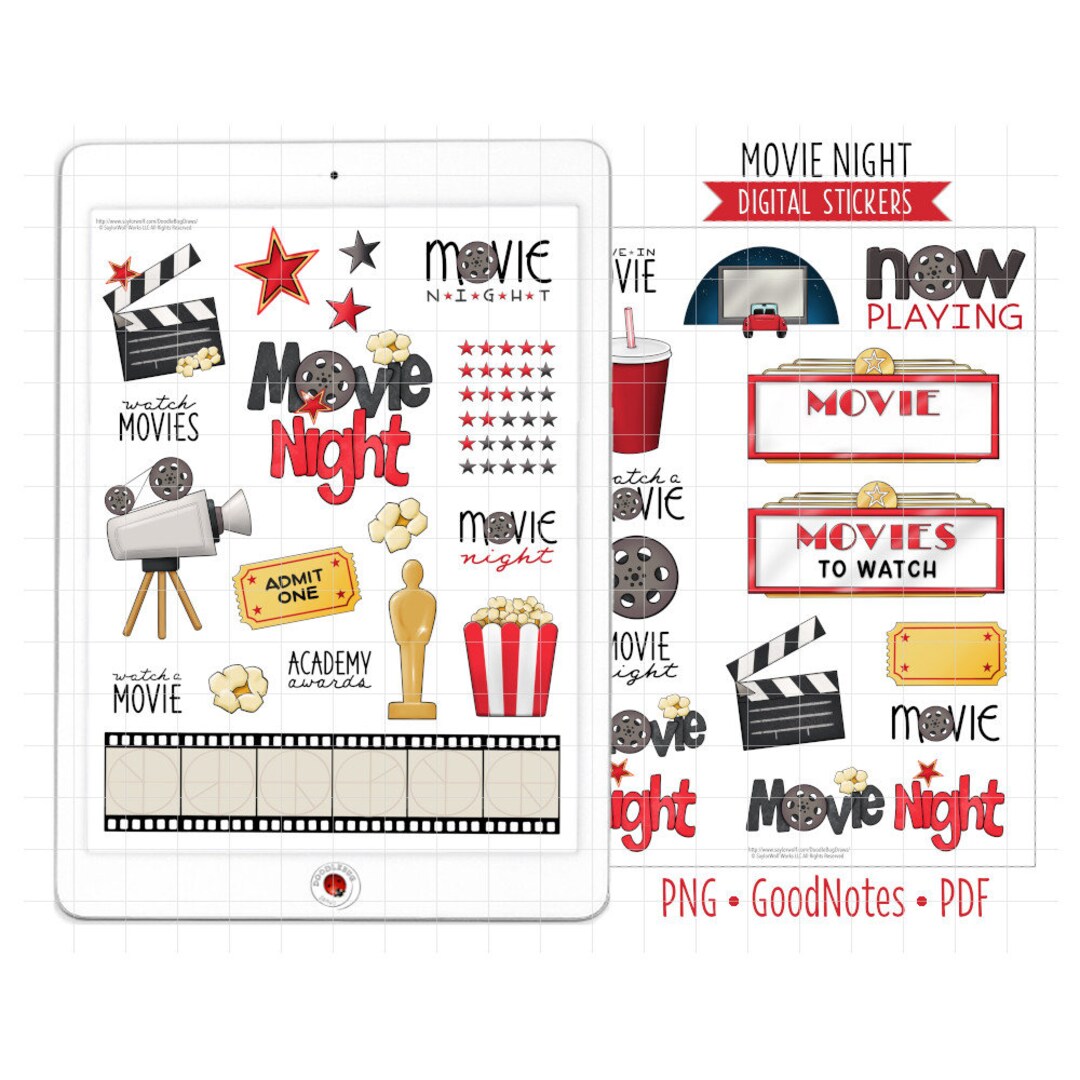 Movie Night Digital Planner Stickers, Goodnotes Stickers, Pre-cropped ...