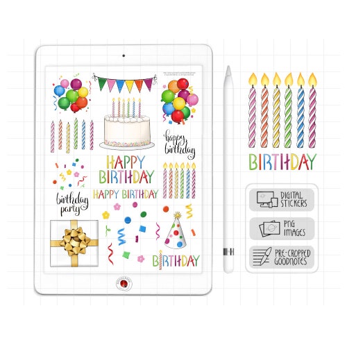 Happy Birthday Digital Planner Stickers Goodnotes Stickers - Etsy