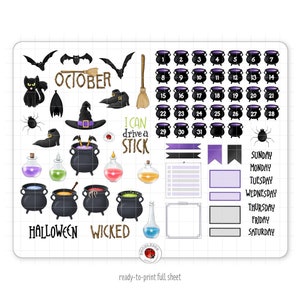 Halloween Witch Digital Planner Stickers, October Monthly Kit ...