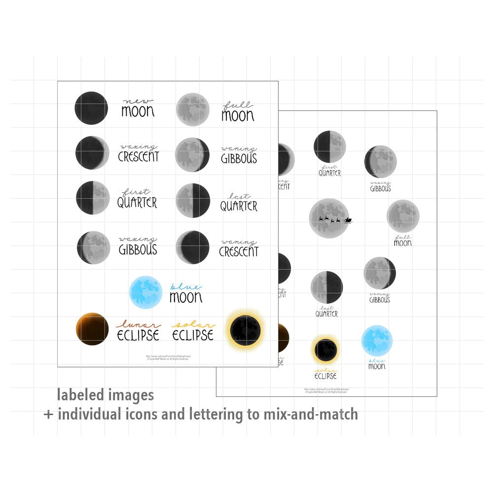 Moon Phases Digital Planner Stickers Goodnotes Stickers - Etsy