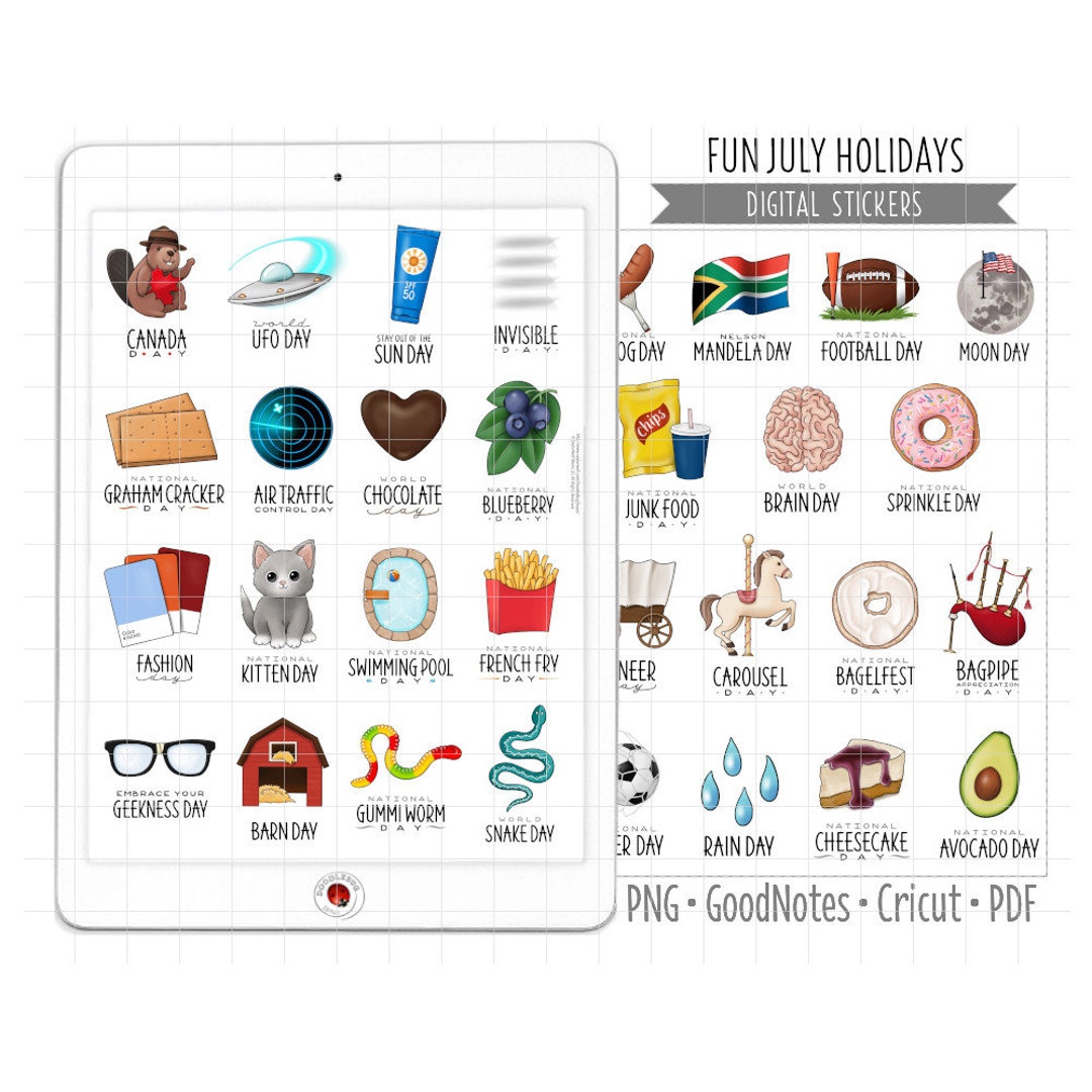 July Wacky Holidays Digital Planner Stickers - National Day Icons ...