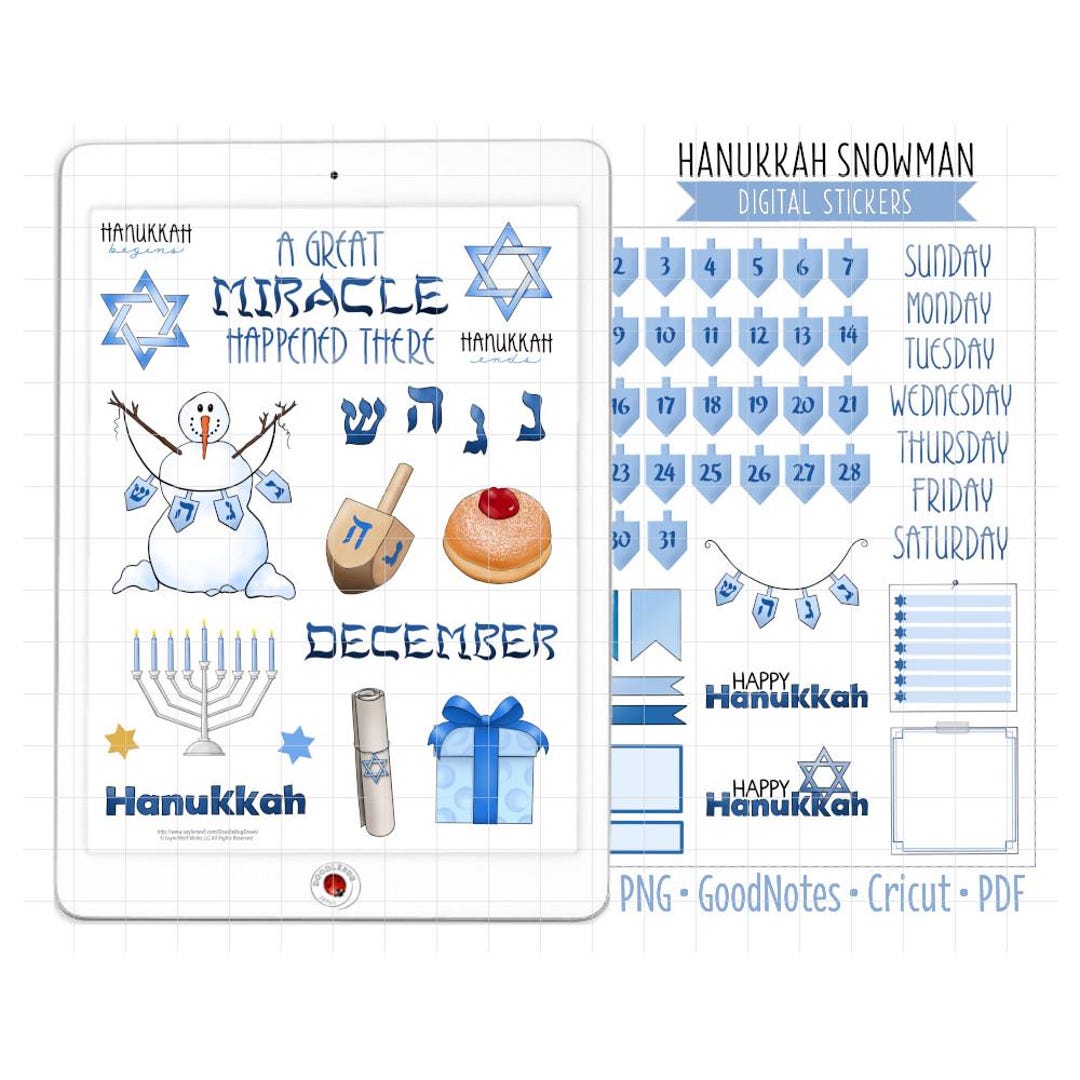 Hanukkah Digital Planner Stickers - December Snowman Calendar Theme ...