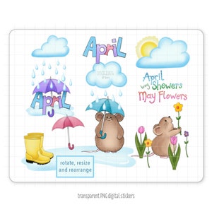 April Showers Digital Planner Stickers Monthly Kit, Goodnotes Stickers ...