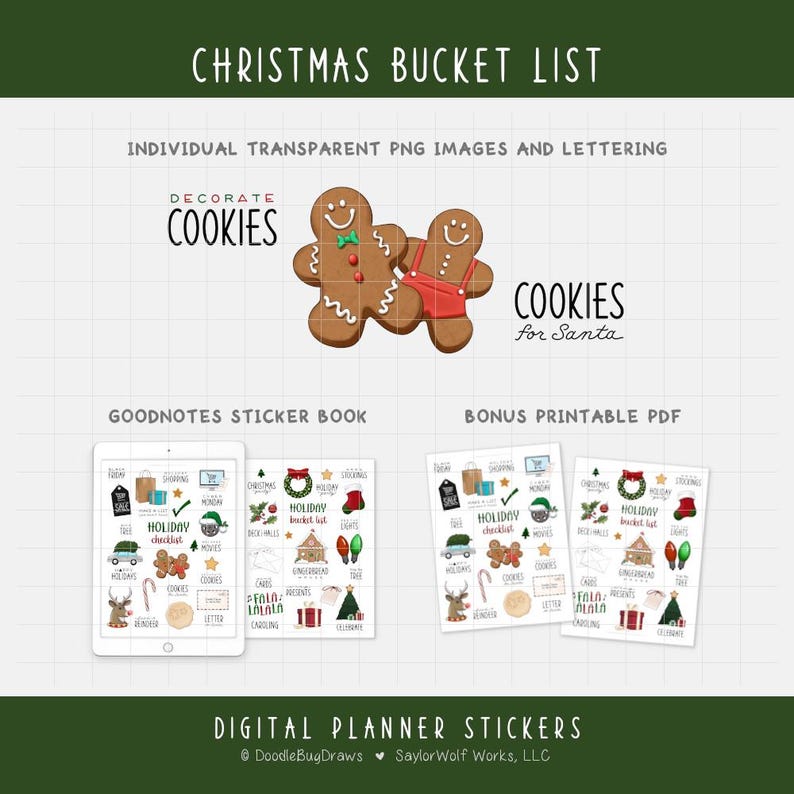 Christmas Bucket List Digital Planner Stickers - Holiday Activity Icons ...
