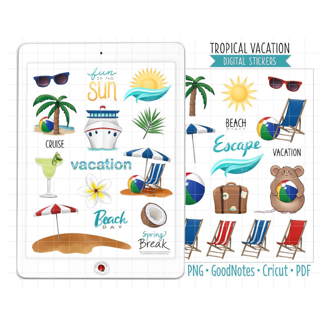 Tropical Vacation Digital Planner Stickers, Travel Goodnotes Stickers ...