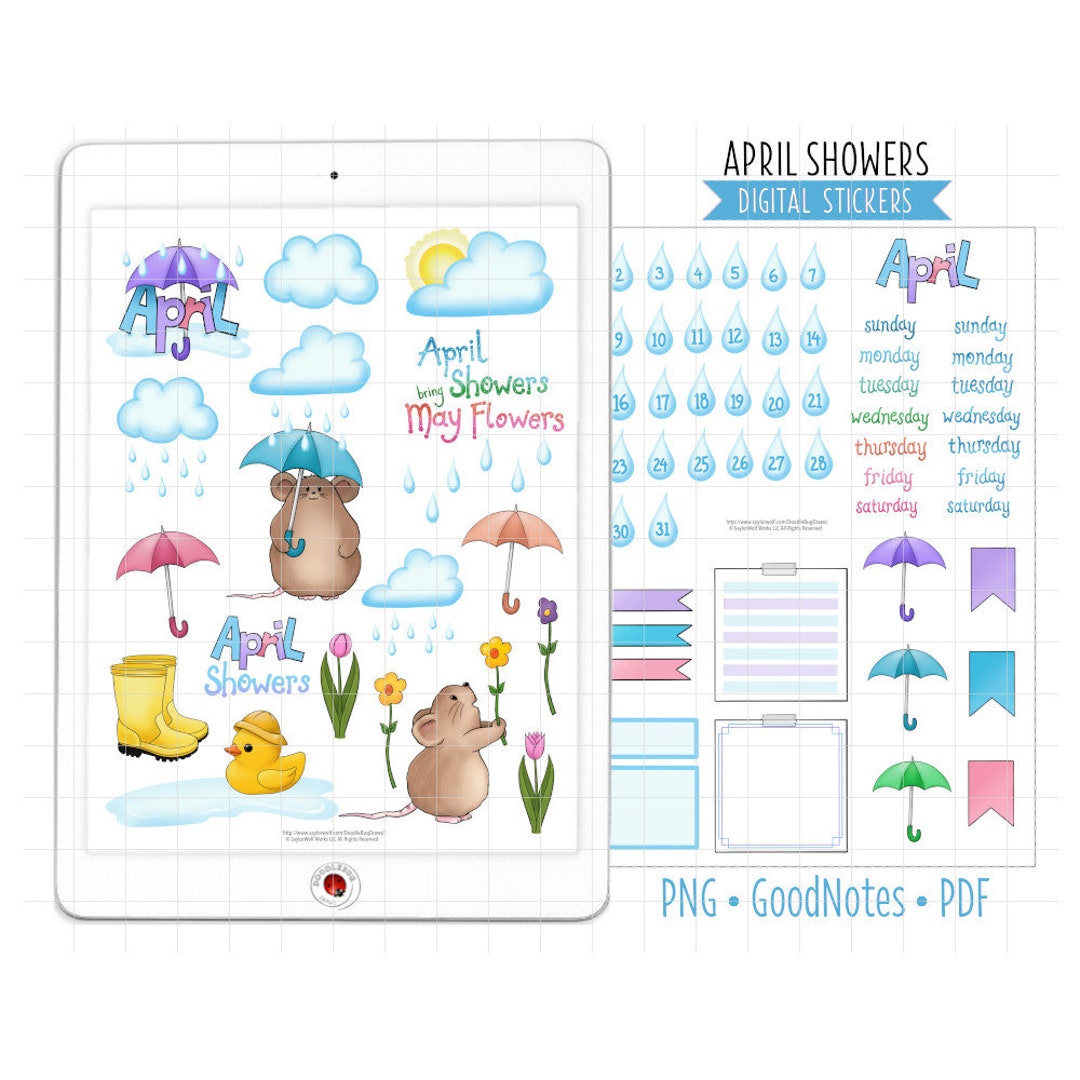 April Showers Digital Planner Stickers Monthly Kit, Goodnotes Stickers ...
