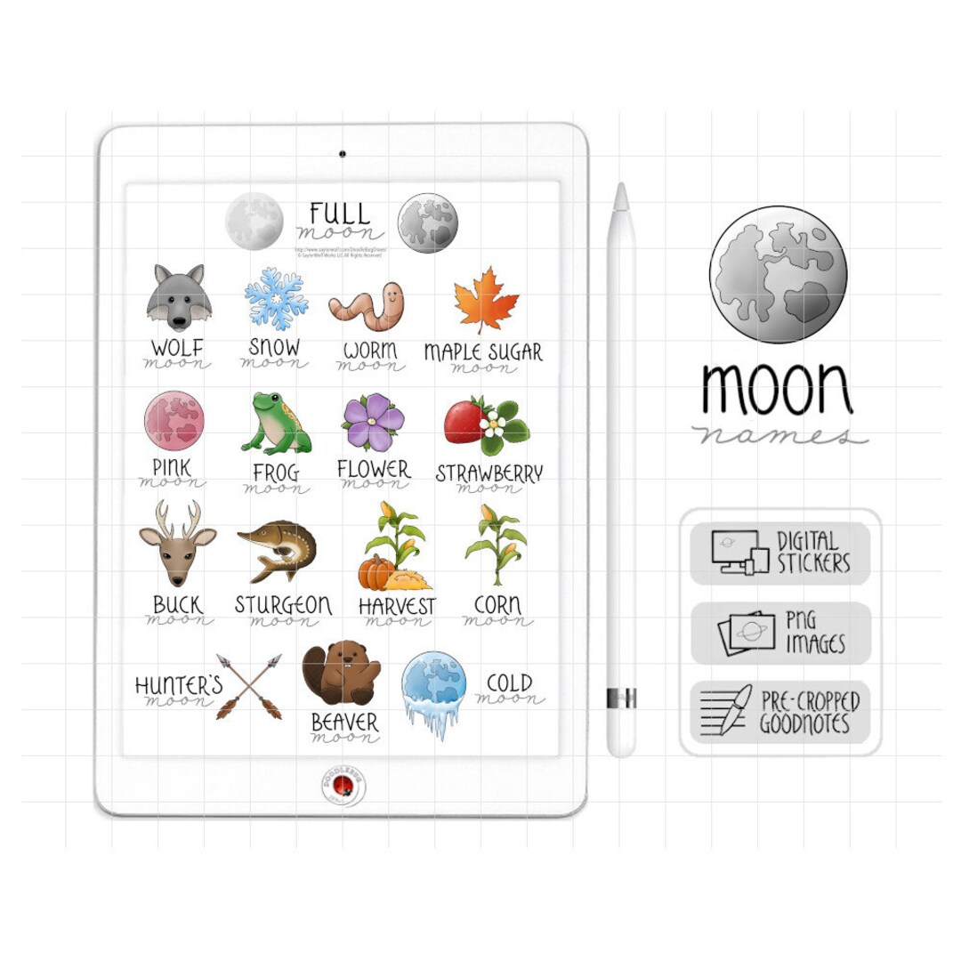 Full Moon Names Digital Planner Stickers Goodnotes Stickers - Etsy