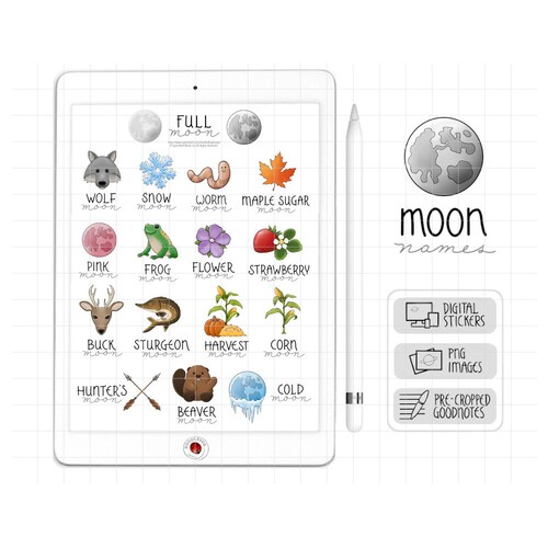Full Moon Names Digital Planner Stickers Goodnotes Stickers - Etsy