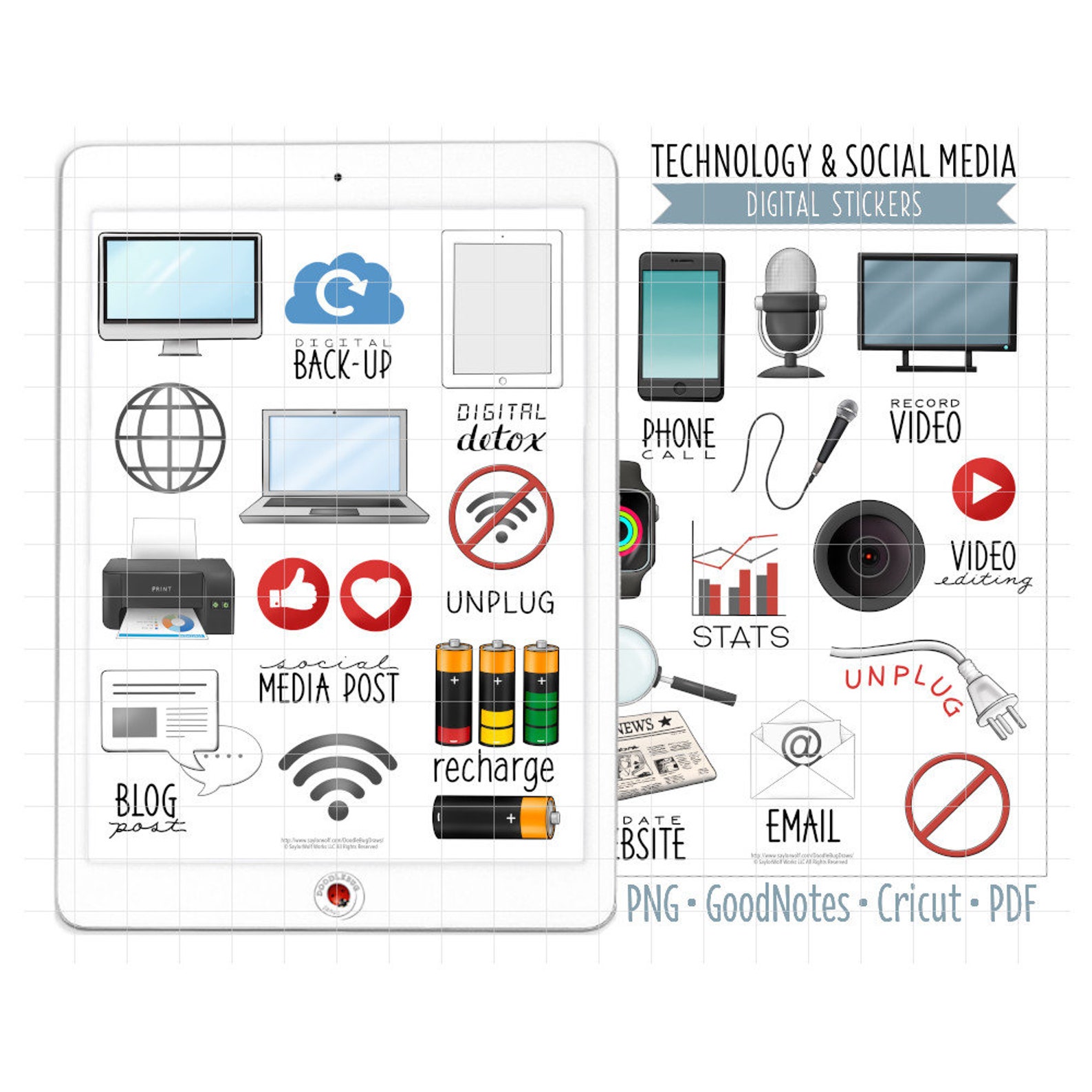 Technology Digital Planner Stickers - Social Media & Computer Icons ...