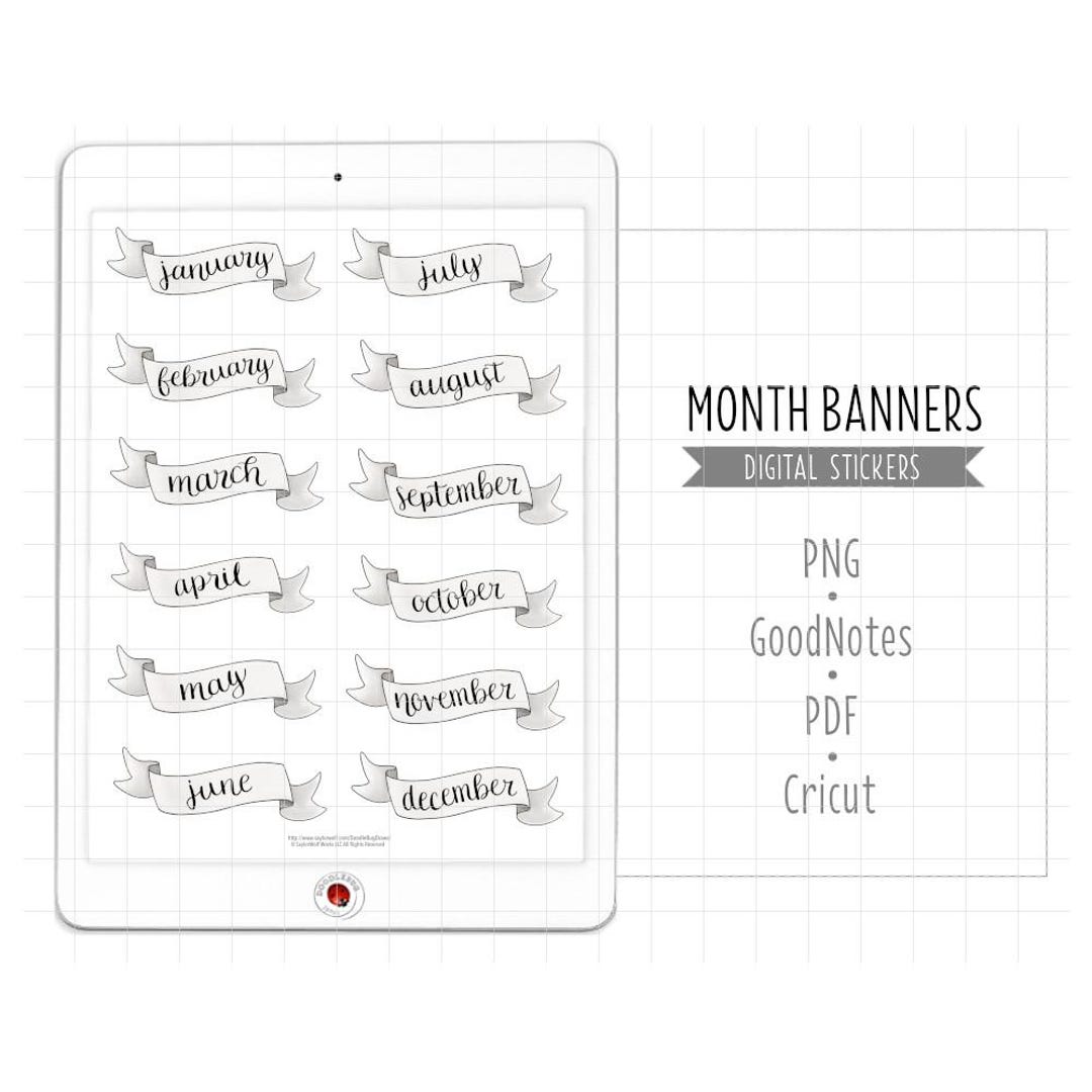 Month Name Banners Digital Planner Stickers - Monthly Calendar Headers ...