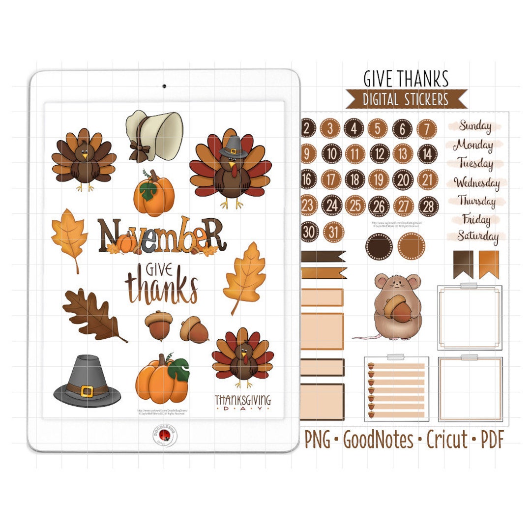 Thanksgiving Digital Planner Stickers, November Monthly Kit, Goodnotes ...
