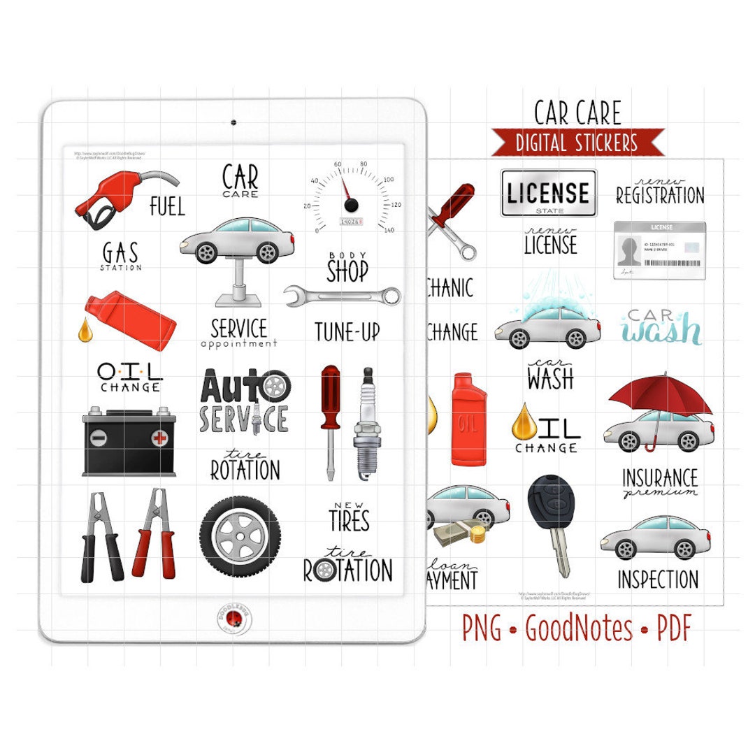 Car Care Digital Planner Stickers, Goodnotes Stickers, Pre-cropped PNG ...