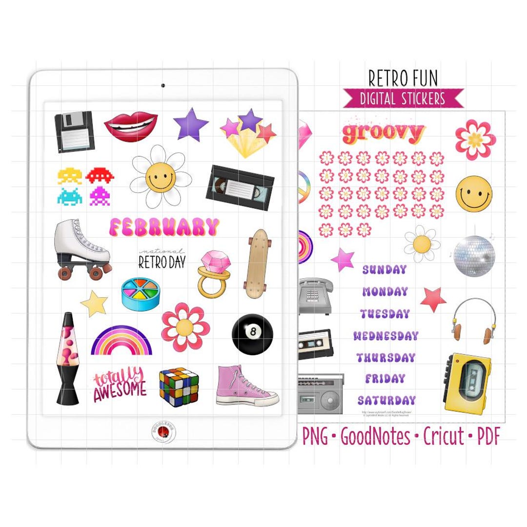 Retro Digital Planner Stickers - Nostalgic February Calendar Theme (PNG ...