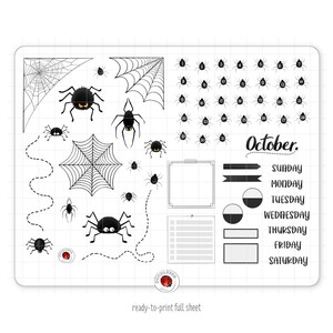 Cute Spiders and Webs Digital Planner Stickers, October Monthly Kit ...
