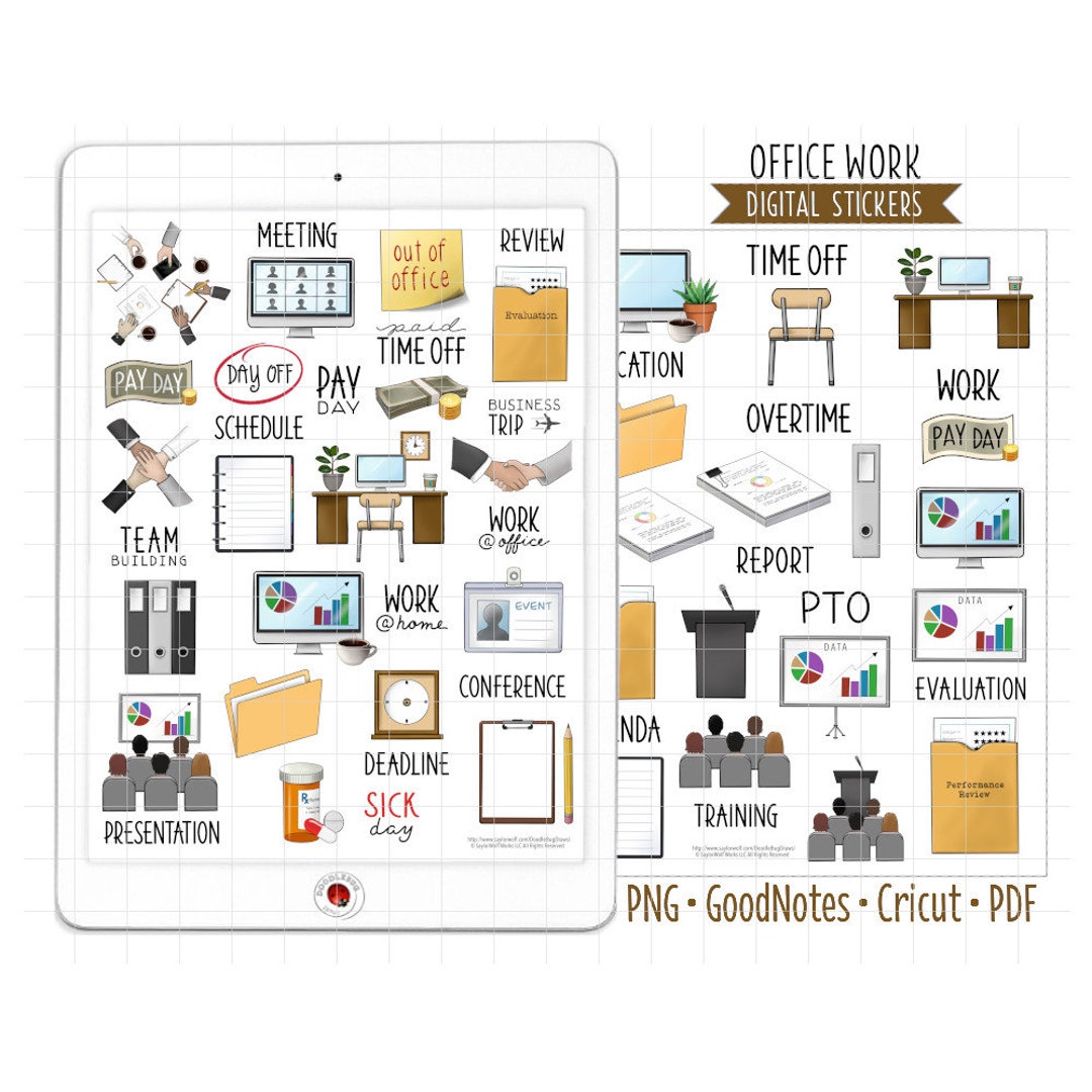 Office Work Digital Planner Stickers - Meetings & Task Reminder Icons ...