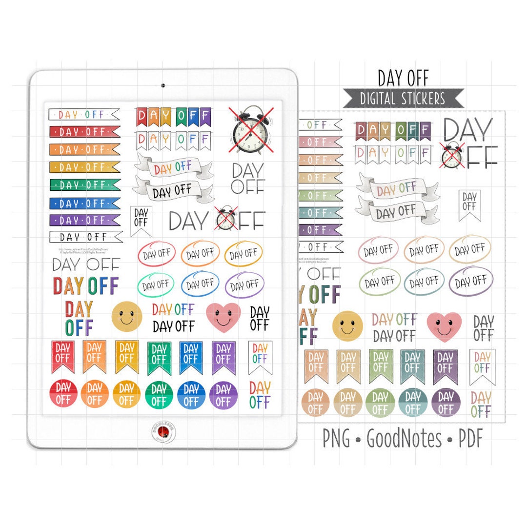 Day off Digital Planner Stickers, Goodnotes Stickers, Pre-cropped PNG ...