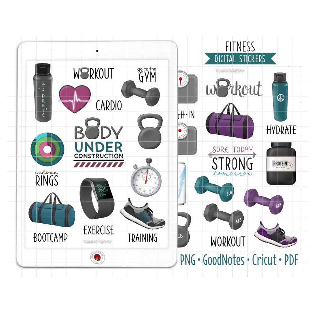 Fitness Digital Planner Stickers, Goodnotes Stickers, Pre-cropped PNG ...