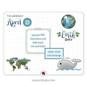 Earth Day Digital Planner Stickers, April Monthly Kit, Goodnotes ...