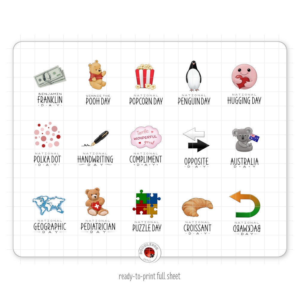 January Wacky Holidays Digital Planner Stickers - National Day Icons ...