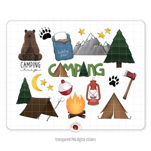 Camping Digital Planner Stickers, Goodnotes Stickers, Pre-cropped PNG ...