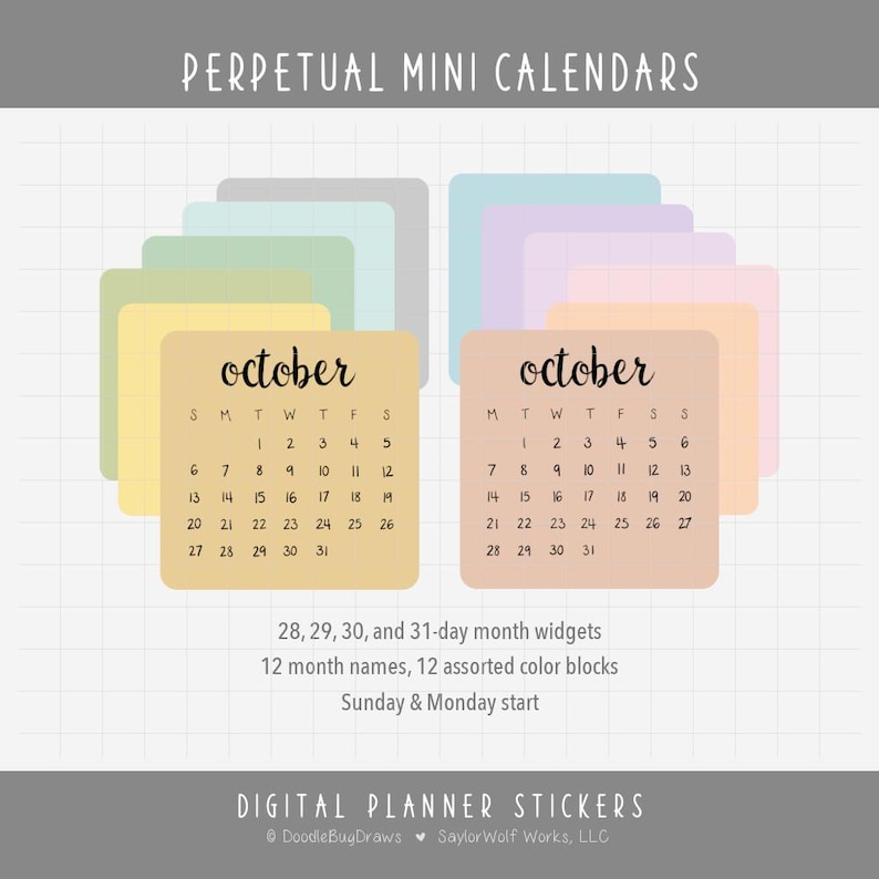 Perpetual Mini Calendar Builder Digital Planner Stickers - Month ...