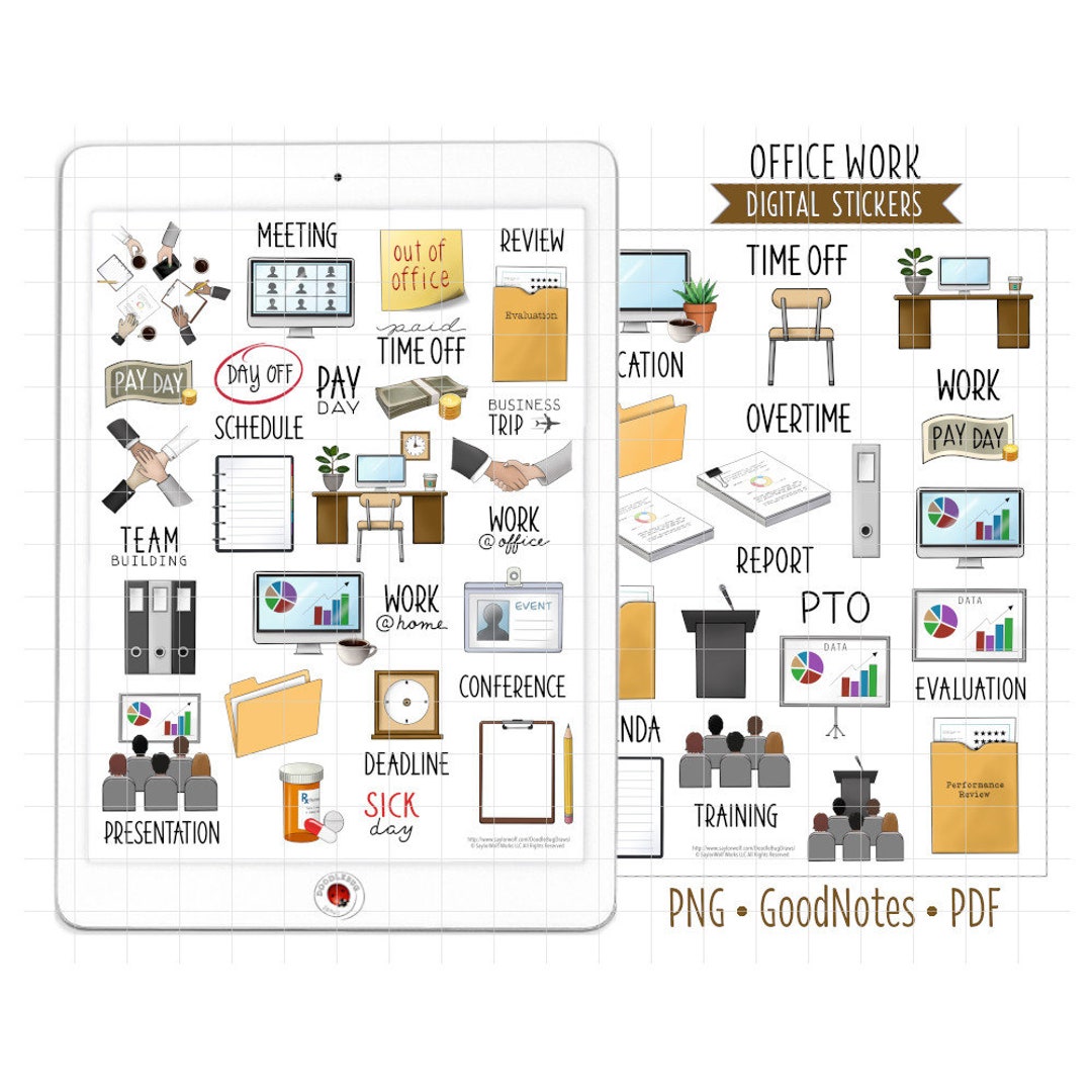 Office Work Digital Planner Stickers, Goodnotes Stickers, Pre-cropped ...