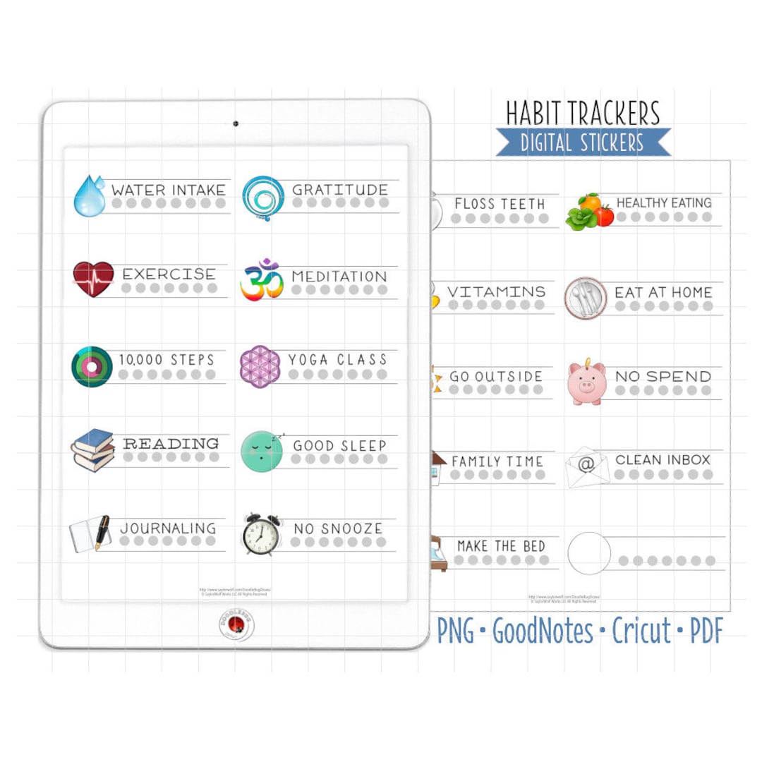 Weekly Habit Tracker Digital Planner Stickers - Self Care (goodnotes ...